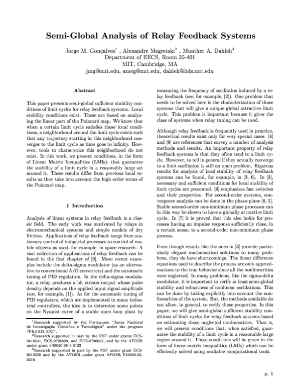 (PDF) Semi-global analysis of relay feedback systems