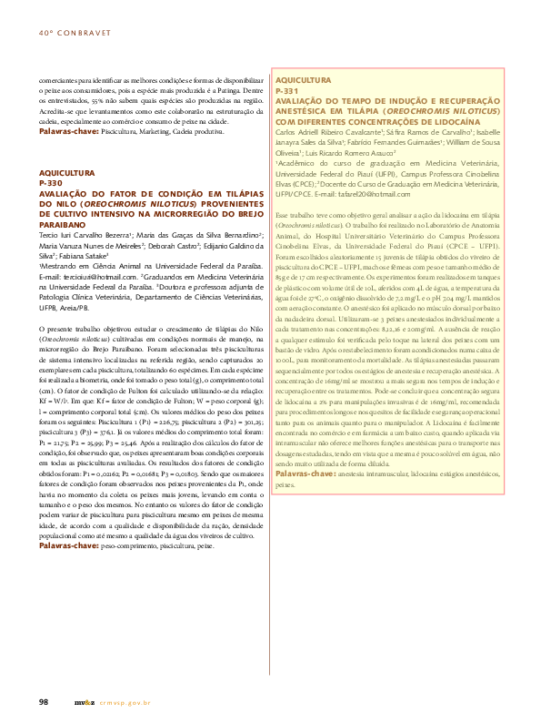 (PDF) Avaliação do tempo de indução e recuperação anestésica em tilápia ...
