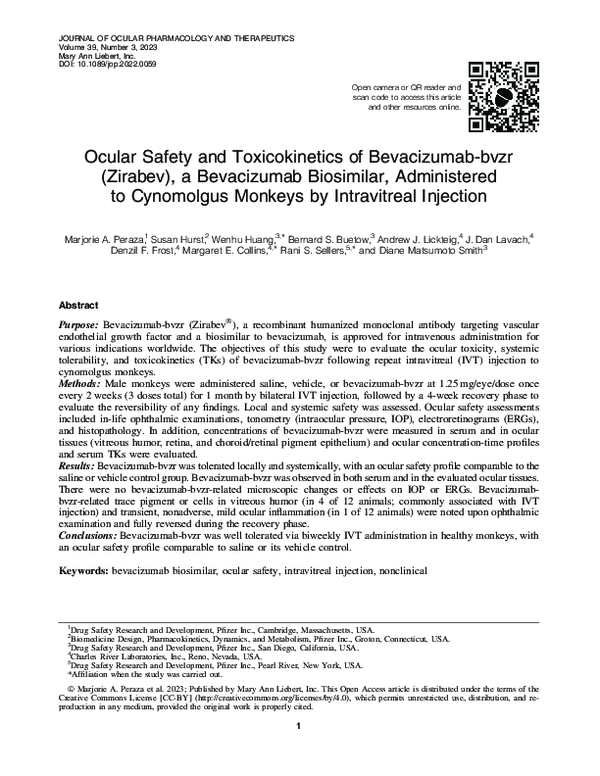 (PDF) Ocular Safety and Toxicokinetics of Bevacizumab-bvzr (Zirabev), a ...