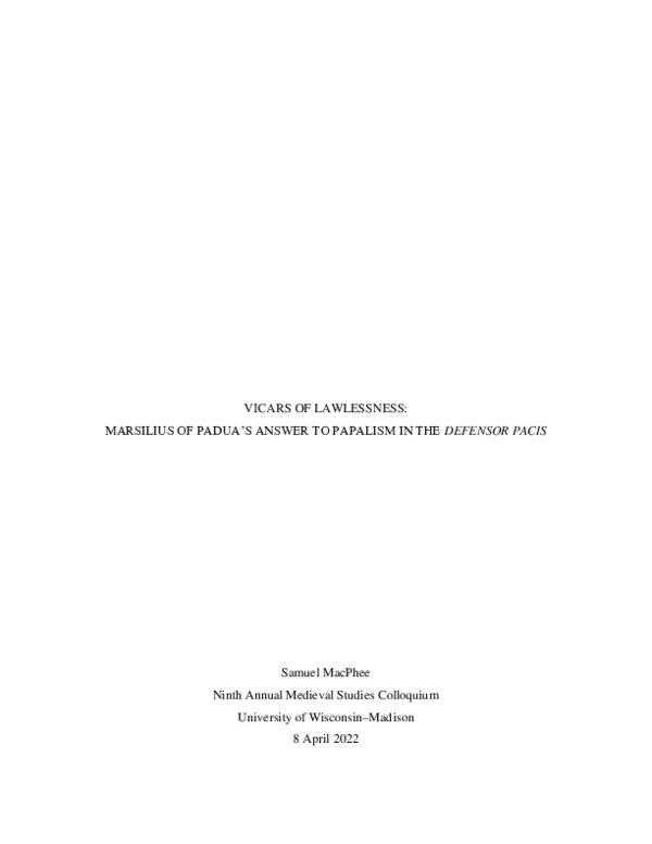 (PDF) Vicars of Lawlessness: Marsilius of Padua's Answer to Papalism in ...