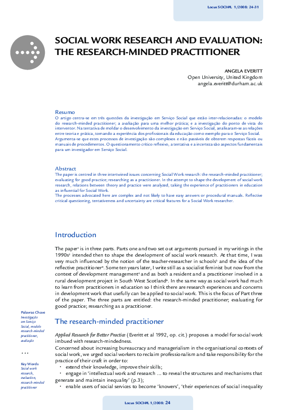 (PDF) Social work research and evaluation: the research-minded practitioner