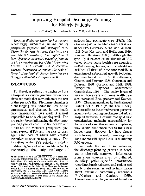 (PDF) Improving hospital discharge planning for elderly patients