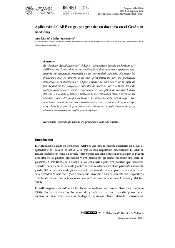 (PDF) Aplicación del ABP en grupos grandes en docencia en el Grado en Medicina