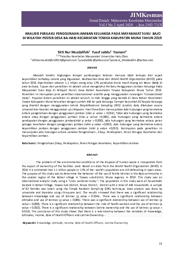 (PDF) Analisis Perilaku Penggunaan Jamban Keluarga Pada Mayarakat Suku ...