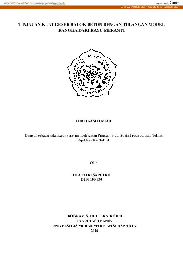 (PDF) Tinjauan Kuat Geser Balok Beton Dengan Tulangan Model Rangka Dari ...