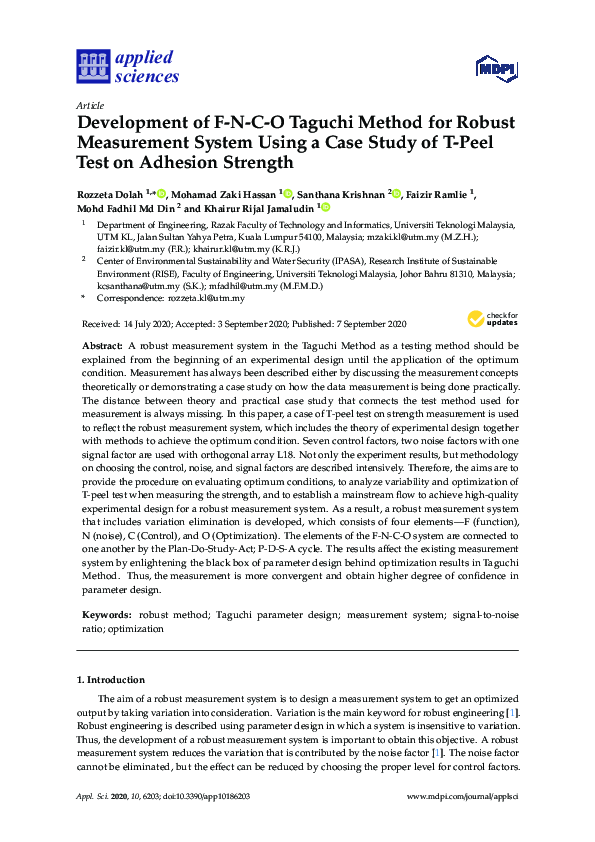 (PDF) Development of F-N-C-O Taguchi Method for Robust Measurement ...