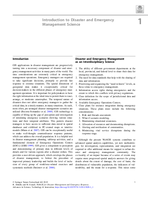 (PDF) Introduction to Disaster and Emergency Management Science