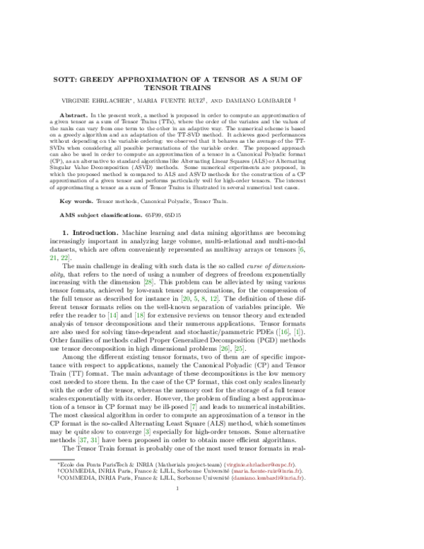 (PDF) SOTT: Greedy Approximation of a Tensor as a Sum of Tensor Trains