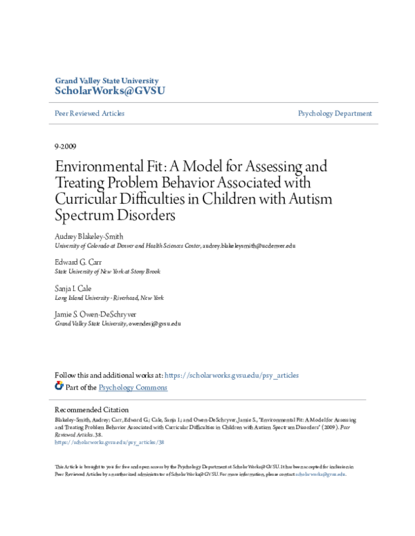 (PDF) Impact of Environmental Fit on Problem Behavior