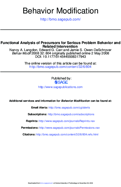 (PDF) Functional Analysis of Precursors for Serious Problem Behavior ...