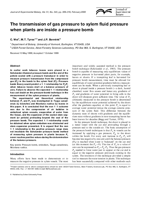 (PDF) The transmission of gas pressure to xylem fluid pressure when ...