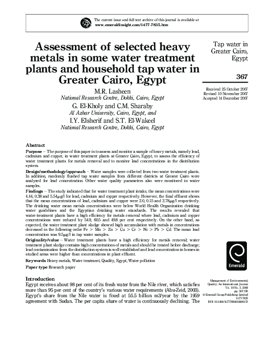 (PDF) Assessment of selected heavy metals in some water treatment ...