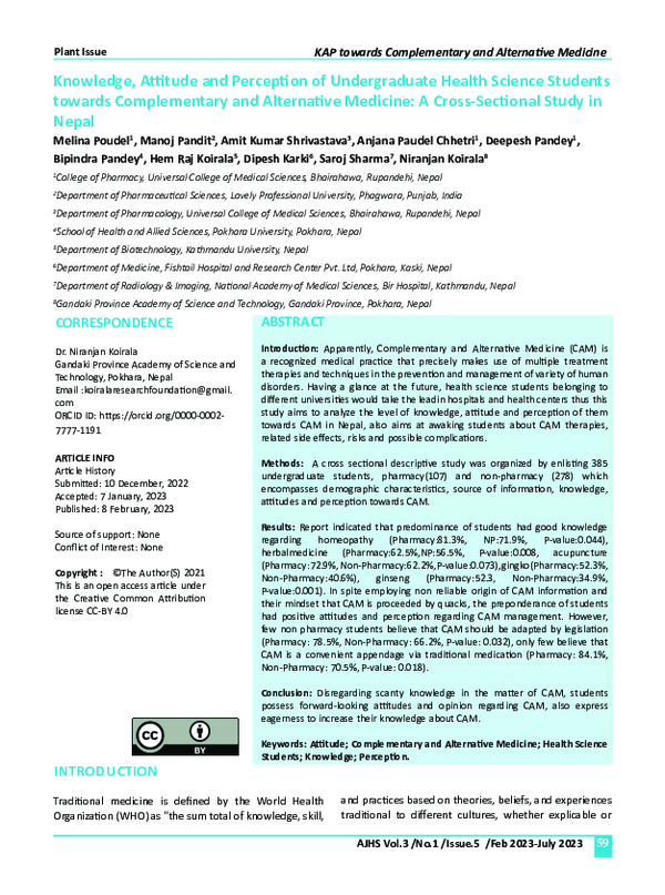 (PDF) Knowledge, Attitude and Perception of Undergraduate Health Science Students towards ...