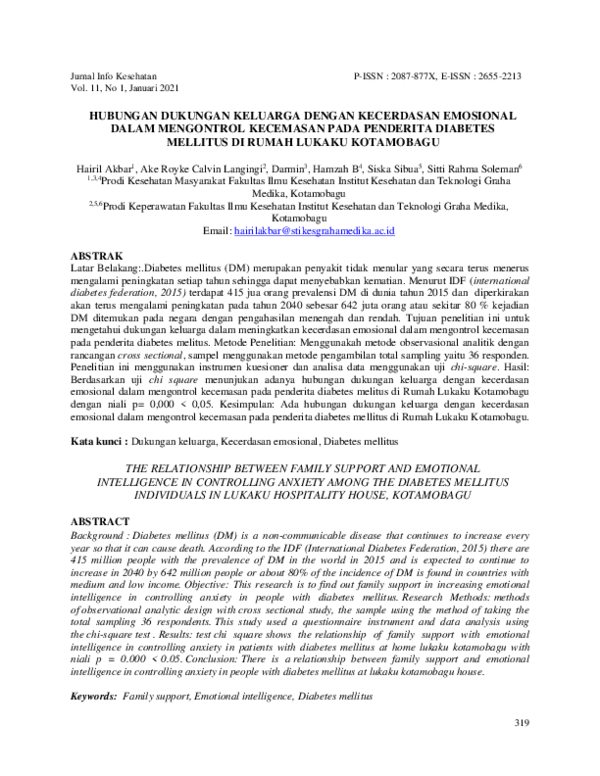 (PDF) Hubungan Dukungan Keluarga Dengan Kecerdasan Emosional Dalam Mengontrol Kecemasan Pada ...