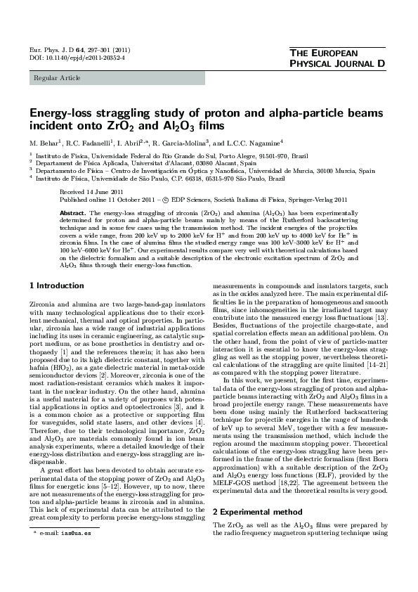 (PDF) Energy-loss straggling study of proton and alpha-particle beams ...