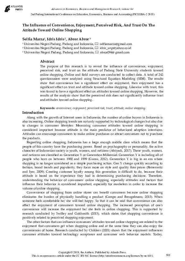 (PDF) The Influence of Convenience, Enjoyment, Perceived Risk, And ...