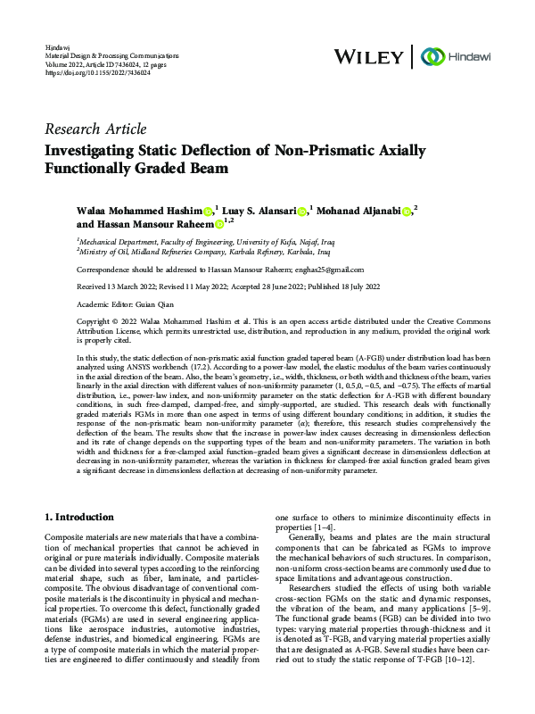 (PDF) Investigating Static Deflection of Non-Prismatic Axially ...