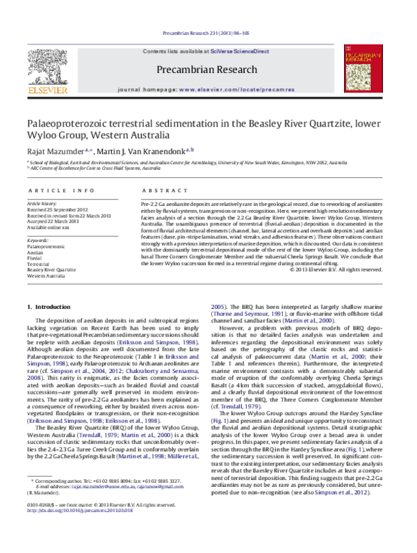 (PDF) Palaeoproterozoic terrestrial sedimentation in the Beasley River ...