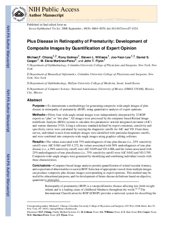 (PDF) Plus Disease in Retinopathy of Prematurity: Development of ...
