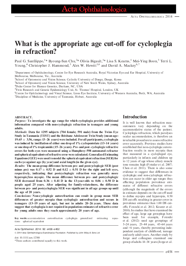 (PDF) What is the appropriate age cut-off for cycloplegia in refraction?