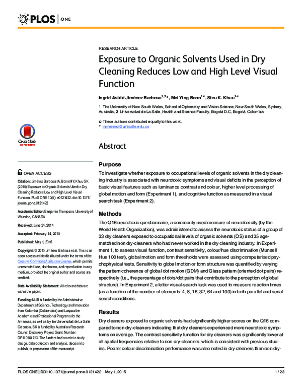 (PDF) Exposure to Organic Solvents Used in Dry Cleaning Reduces Low and ...