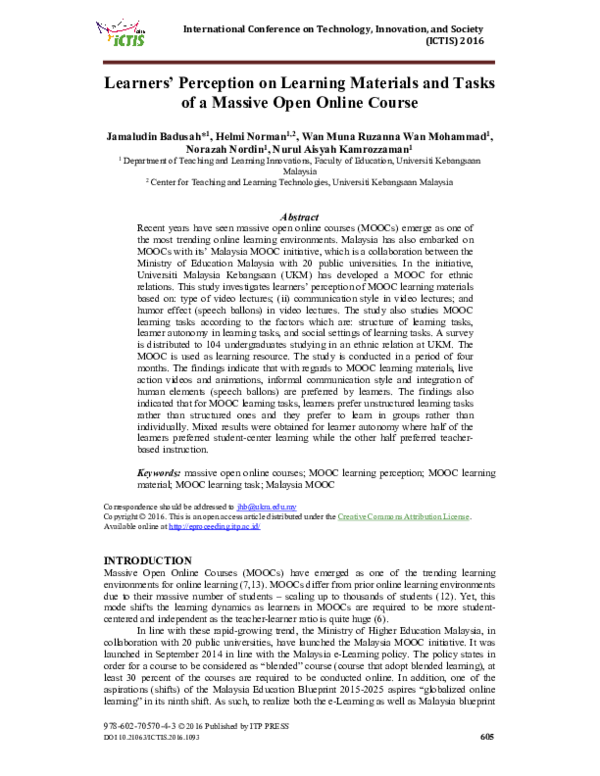 (PDF) Learners’ Perception on Learning Materials and Tasks of a Massive ...