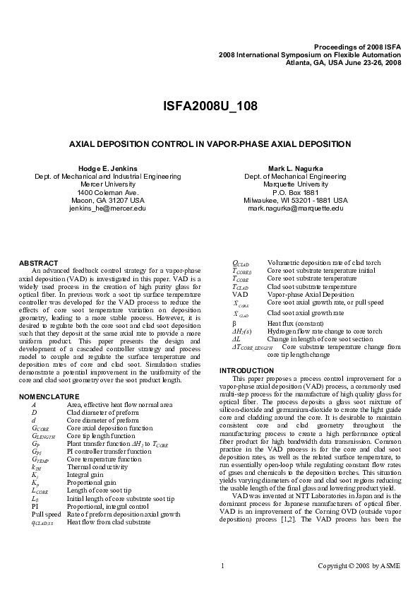 (PDF) Axial Deposition Control in Vapor-Phase Axial Deposition