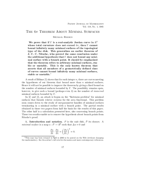 (PDF) The 6 π theorem about minimal surfaces