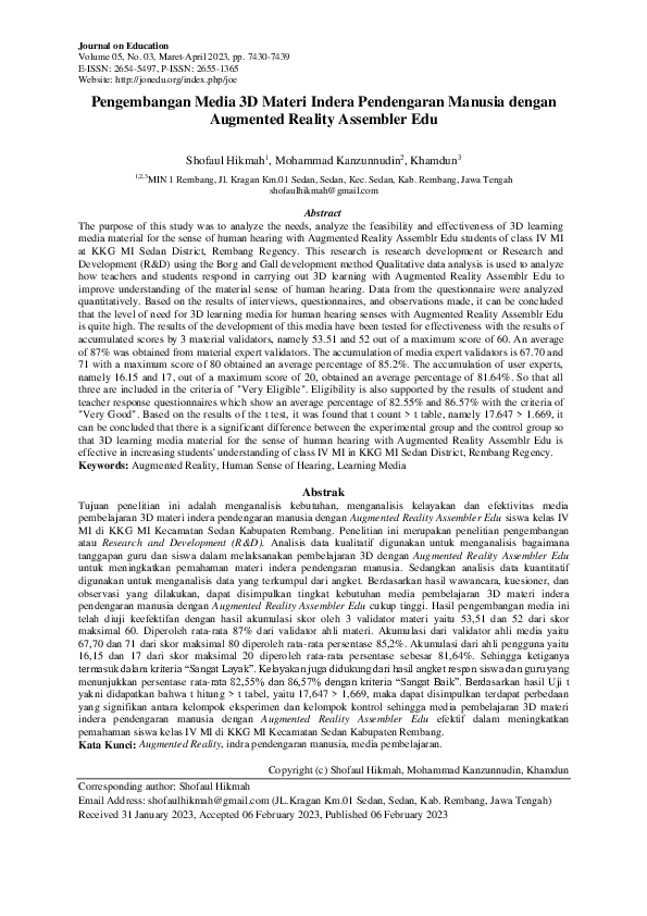 Pengembangan Media 3D Materi Indera Pendengaran Manusia dengan ...