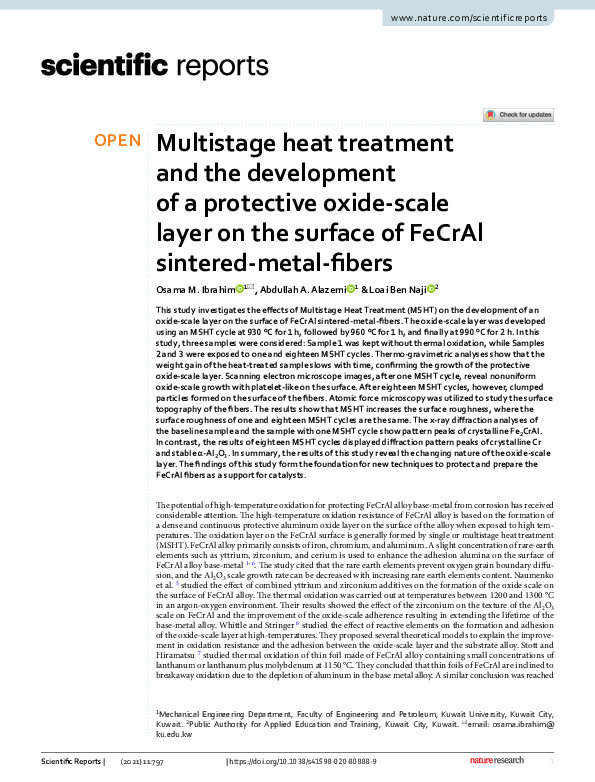 (PDF) Multistage heat treatment and the development of a protective ...