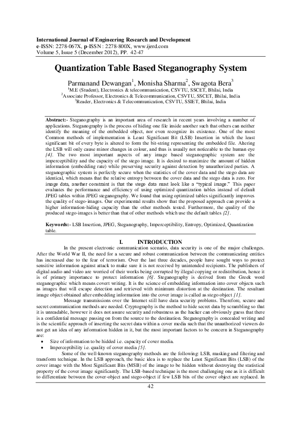 (PDF) Quantization Table Based Steganography System