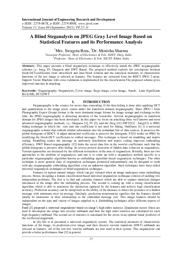 (PDF) Blind Steganalysis of JPEG Images with SVM