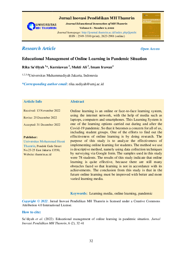 (PDF) Educational Management of Online Learning in Pandemic Situation