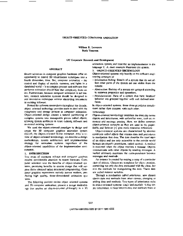 Pdf Object Oriented Computer Animation