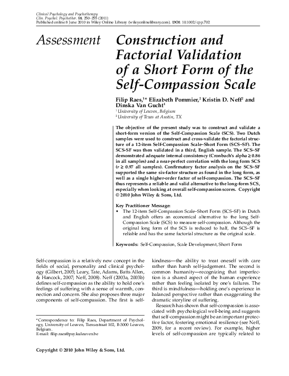 (PDF) Construction and factorial validation of a short form of the Self ...