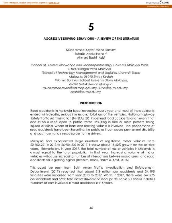(PDF) Aggressive driving behaviour – A review of the literature