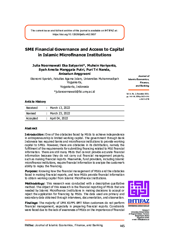 (PDF) SME Financial Governance and Access to Capital in Islamic ...