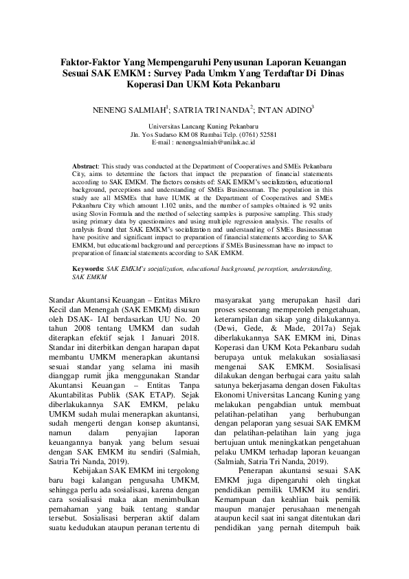 Pdf Faktor Faktor Yang Mempengaruhi Penyusunan Laporan Keuangan