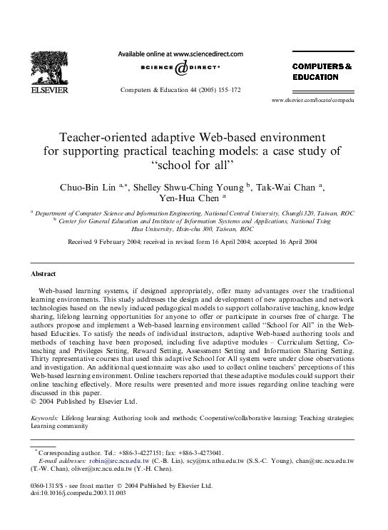 (PDF) Teacher-oriented adaptive Web-based environment for supporting practical teaching models ...