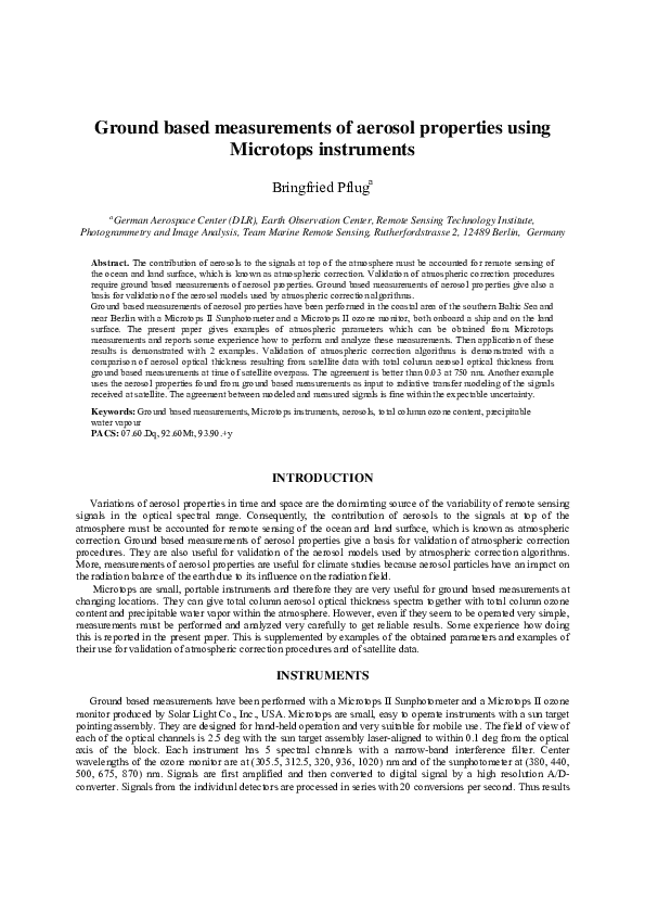 (PDF) Ground based measurements of aerosol properties using Microtops ...
