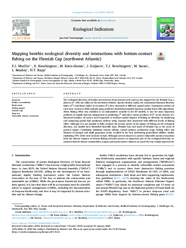 (PDF) Mapping benthic ecological diversity and interactions with bottom ...