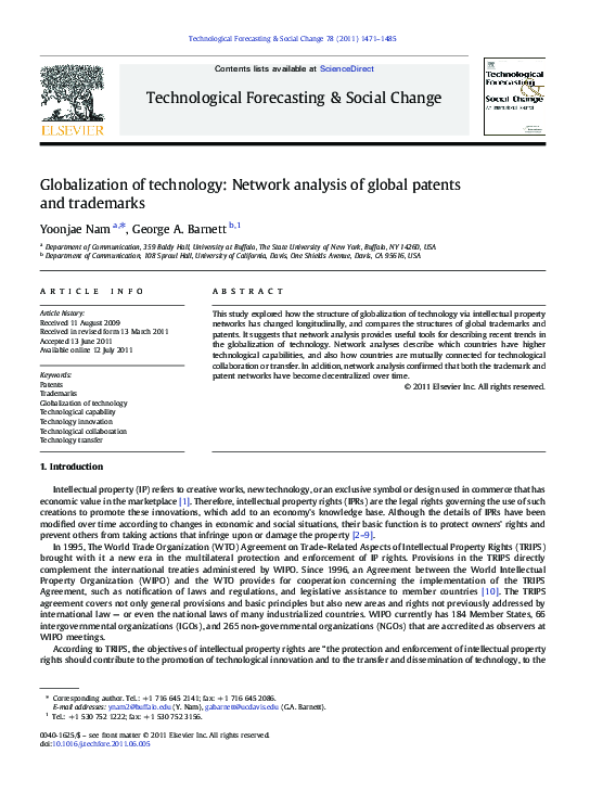 (PDF) Globalization of technology: Network analysis of global patents ...