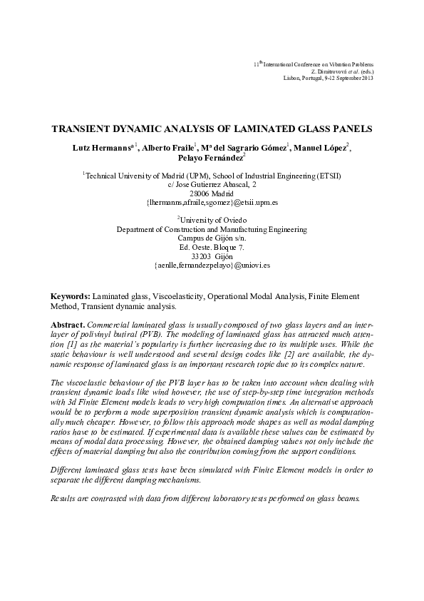 (PDF) Transient Dynamic Analysis of Laminated Glass Panels