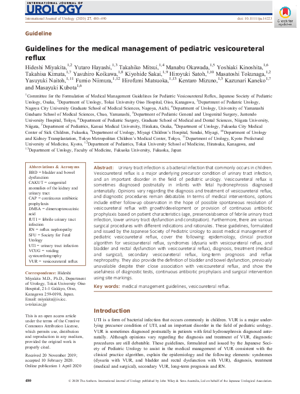 (PDF) Guidelines for the medical management of pediatric vesicoureteral ...