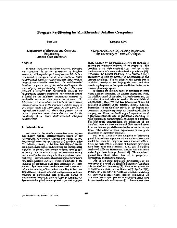 (PDF) Compile-time Program Partitioning for Dataflow Multiprocessors