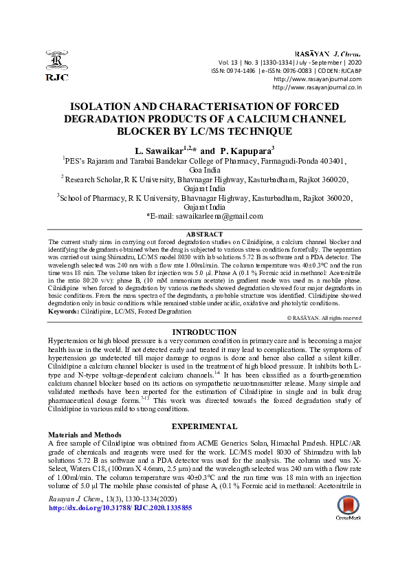 (PDF) Isolation and Characterisation of Forced Degradation Products of a Calcium Channel Blocker ...