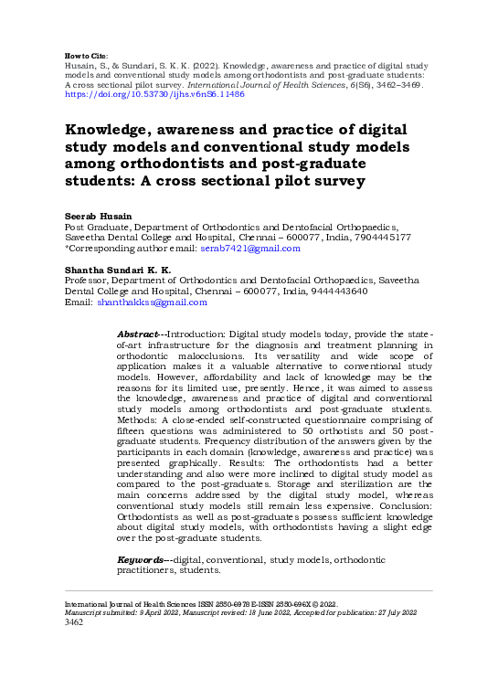 (PDF) Knowledge, awareness and practice of digital study models and conventional study models ...
