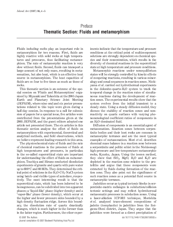 (PDF) Thematic Section: Fluids and metamorphism