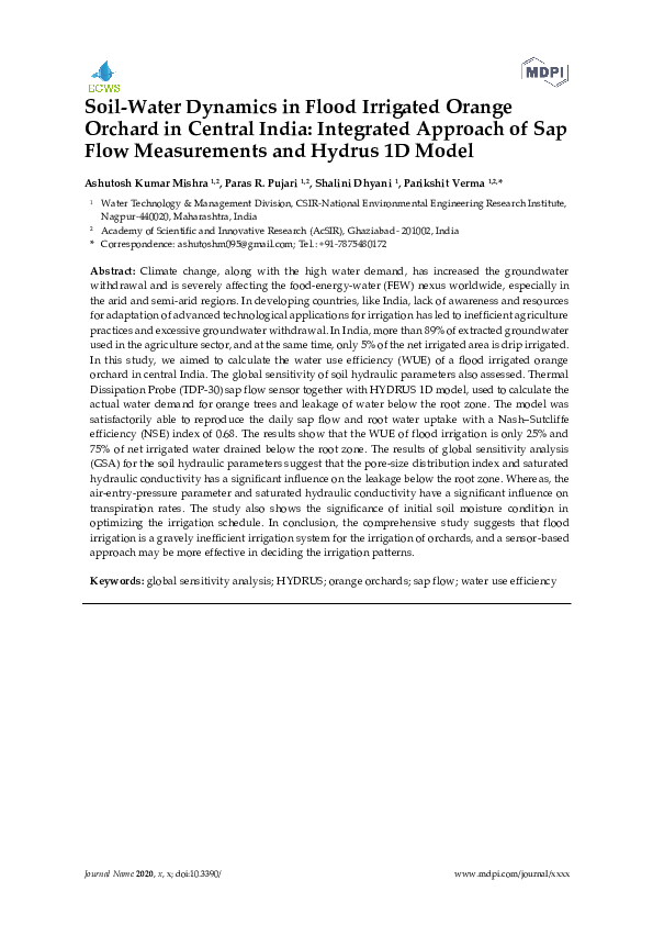 (PDF) Soil-water dynamics in flood irrigated orange orchard in central India: Integrated ...
