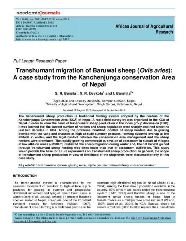 (PDF) Transhumant migration of Baruwal sheep (Ovis aries): A case study from the Kanchenjunga ...